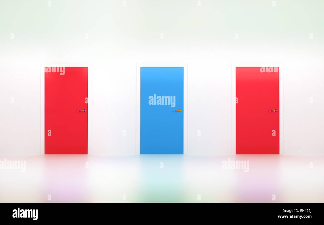 Right choice: three conceptual doors in abstract room Stock Photo - Alamy