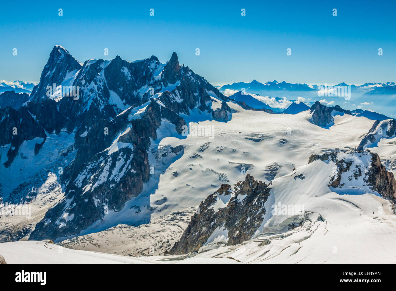 Mont Blanc mountain massif summer landscape(view from Aiguille du Midi Mount, French Stock Photo ...
