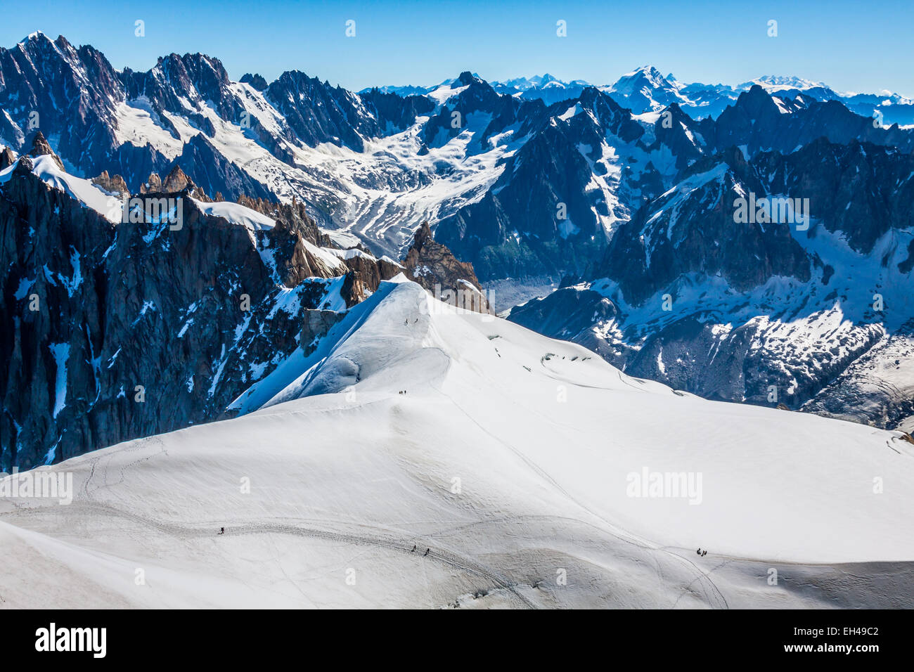 Mont Blanc mountain massif summer landscape(view from Aiguille du Midi Mount, French Stock Photo ...