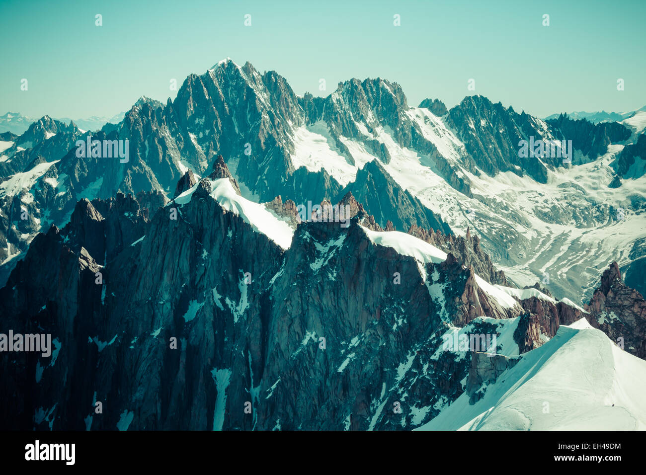 Mont Blanc mountain massif summer landscape(view from Aiguille du Midi Mount, French Stock Photo ...