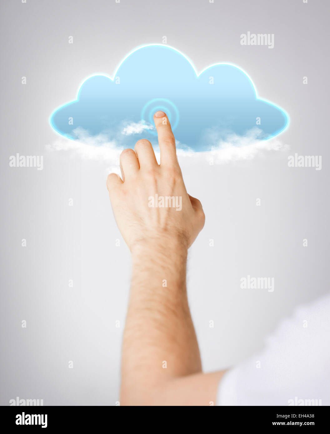 man hand pointing at cloud Stock Photo - Alamy