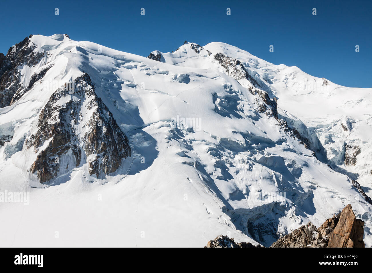 View of Mont Blanc mountain range from Aiguille Du Midi in Chamonix - landscape orientation ...