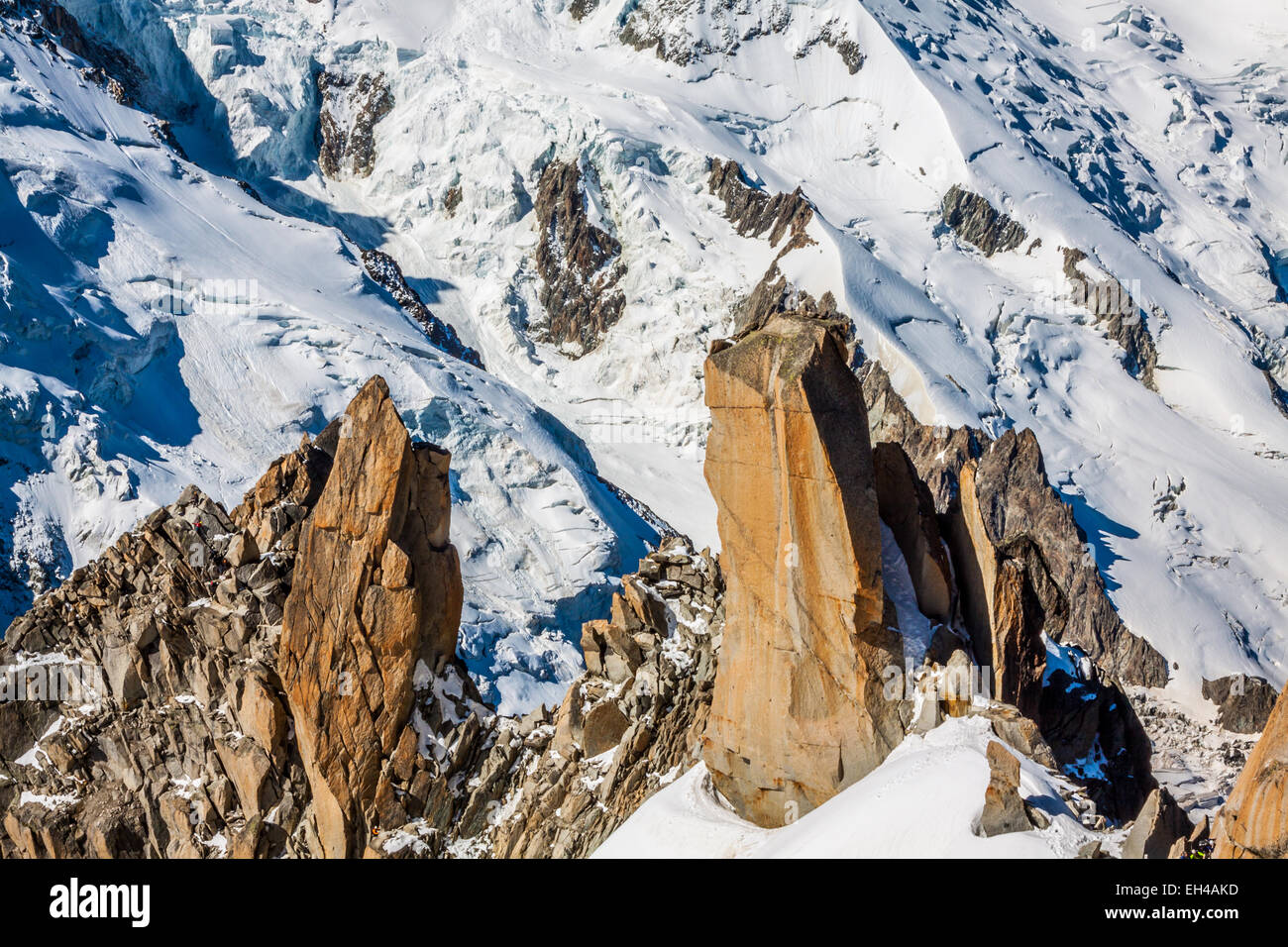 View of Mont Blanc mountain range from Aiguille Du Midi in Chamonix - landscape orientation ...