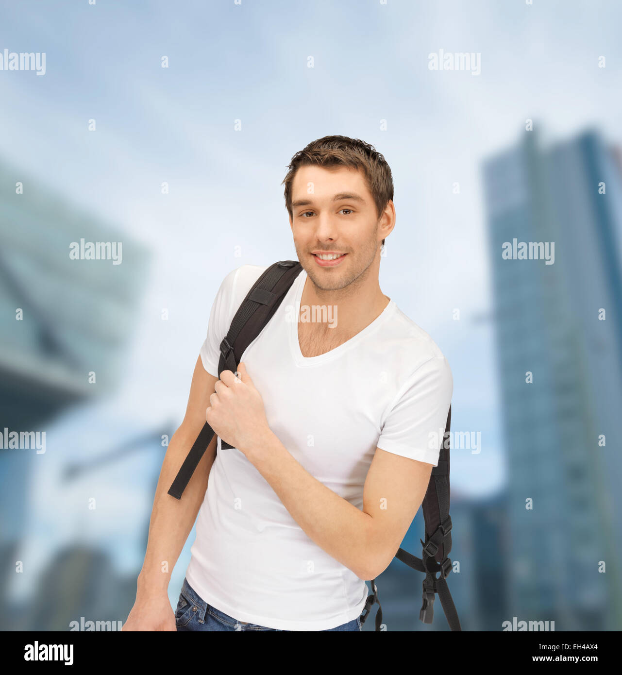 travelling student with backpack outdoor Stock Photo - Alamy