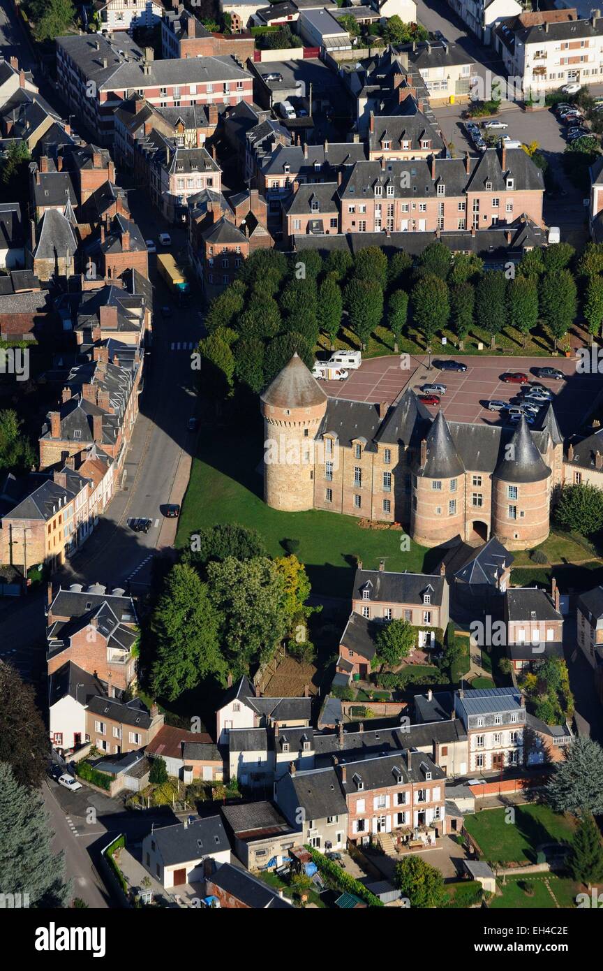 France, Orne, Gace castle of XIIth, XVth and XVIth century (aerial view ...