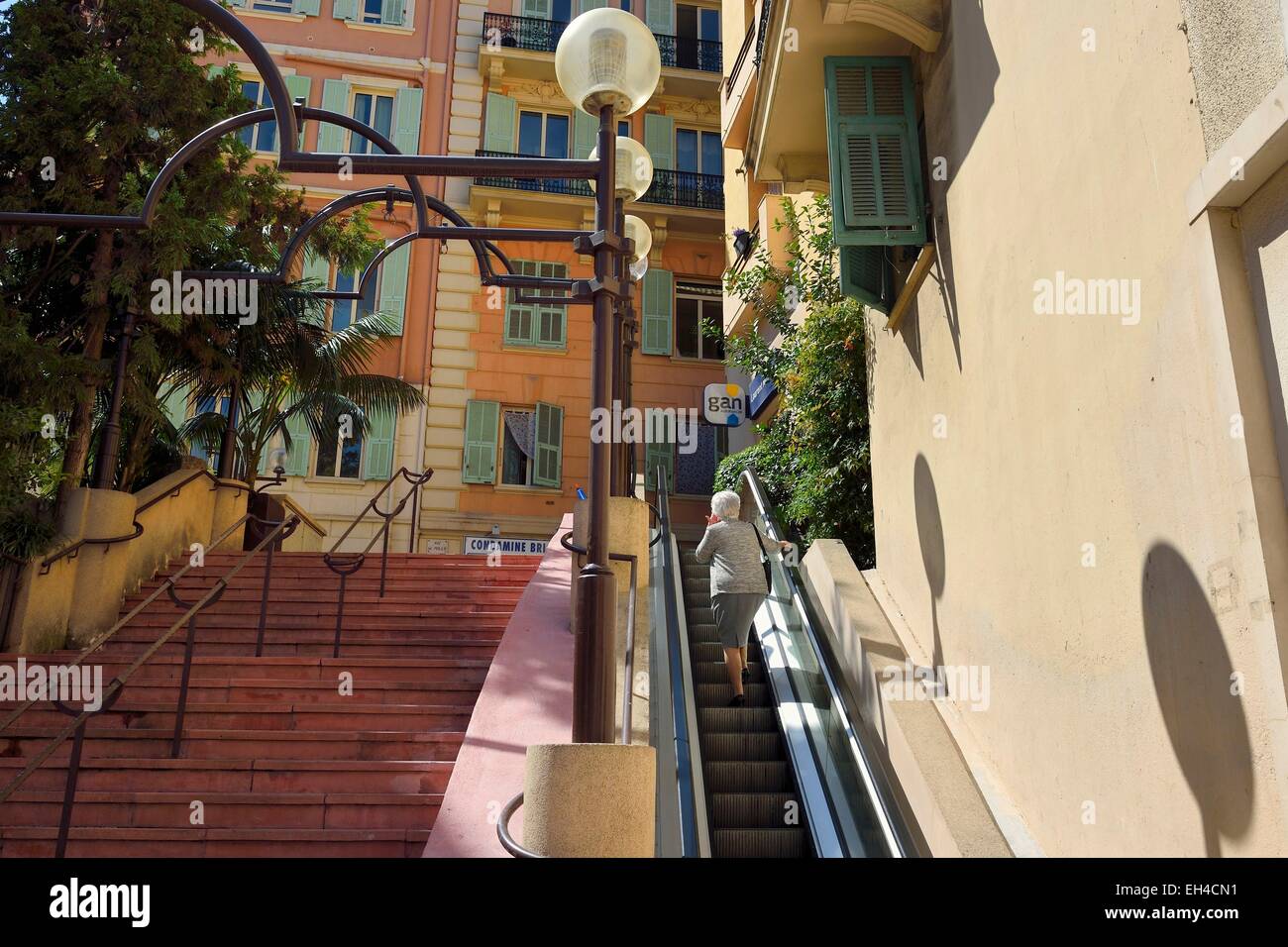 Principality of Monaco, Monaco, la Condamine district, escalator ...