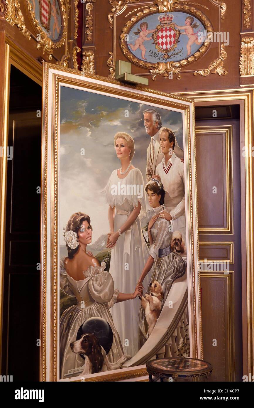 Principality of Monaco, Monaco, the Rock, the royal palace, painting of ...