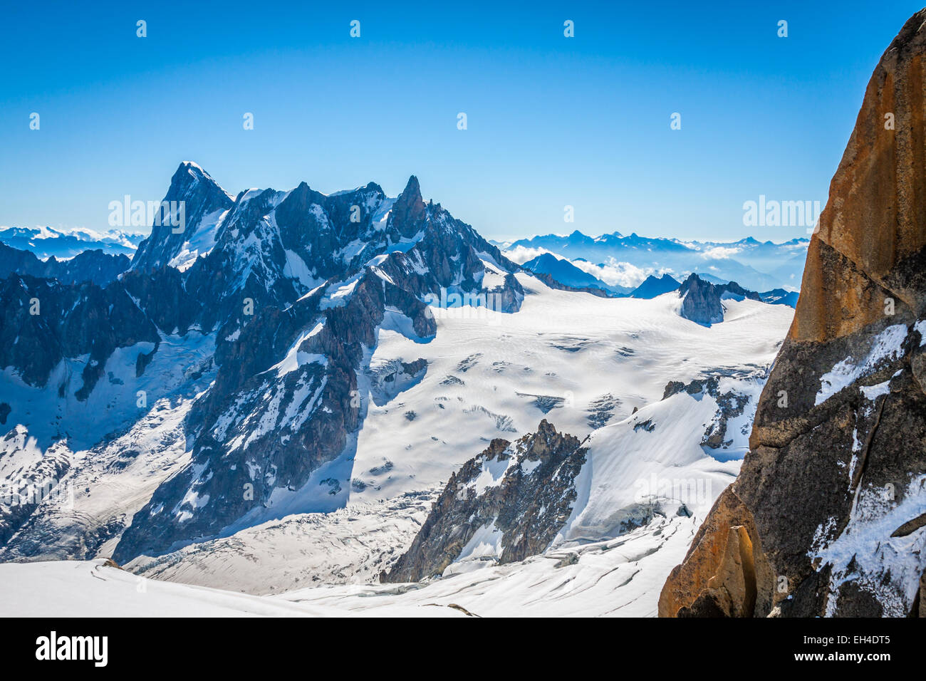 Mont Blanc mountain massif summer landscape(view from Aiguille du Midi Mount, French Stock Photo ...