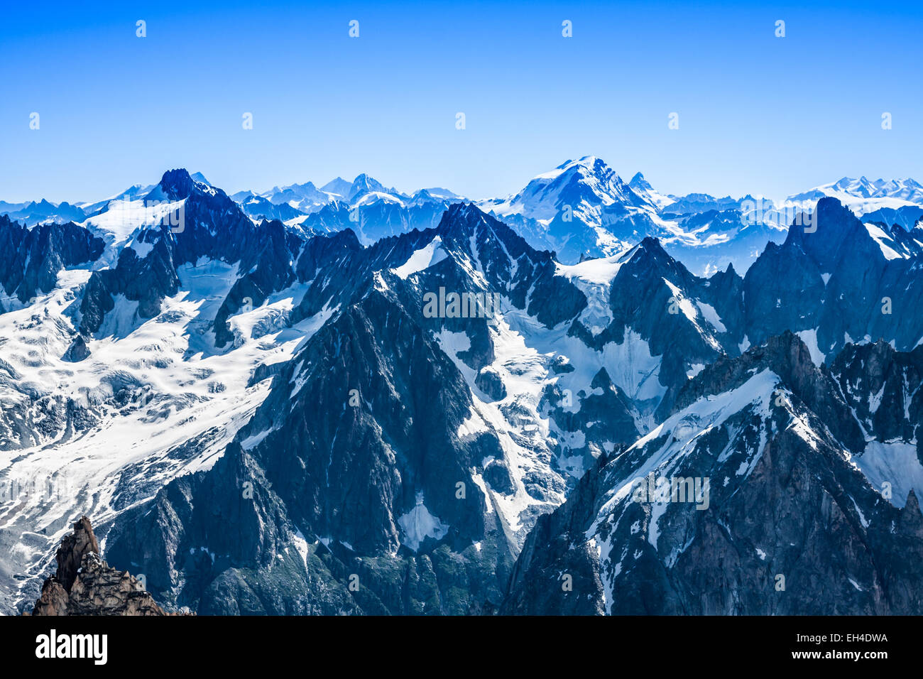Mont Blanc mountain massif summer landscape(view from Aiguille du Midi Mount, French Stock Photo ...
