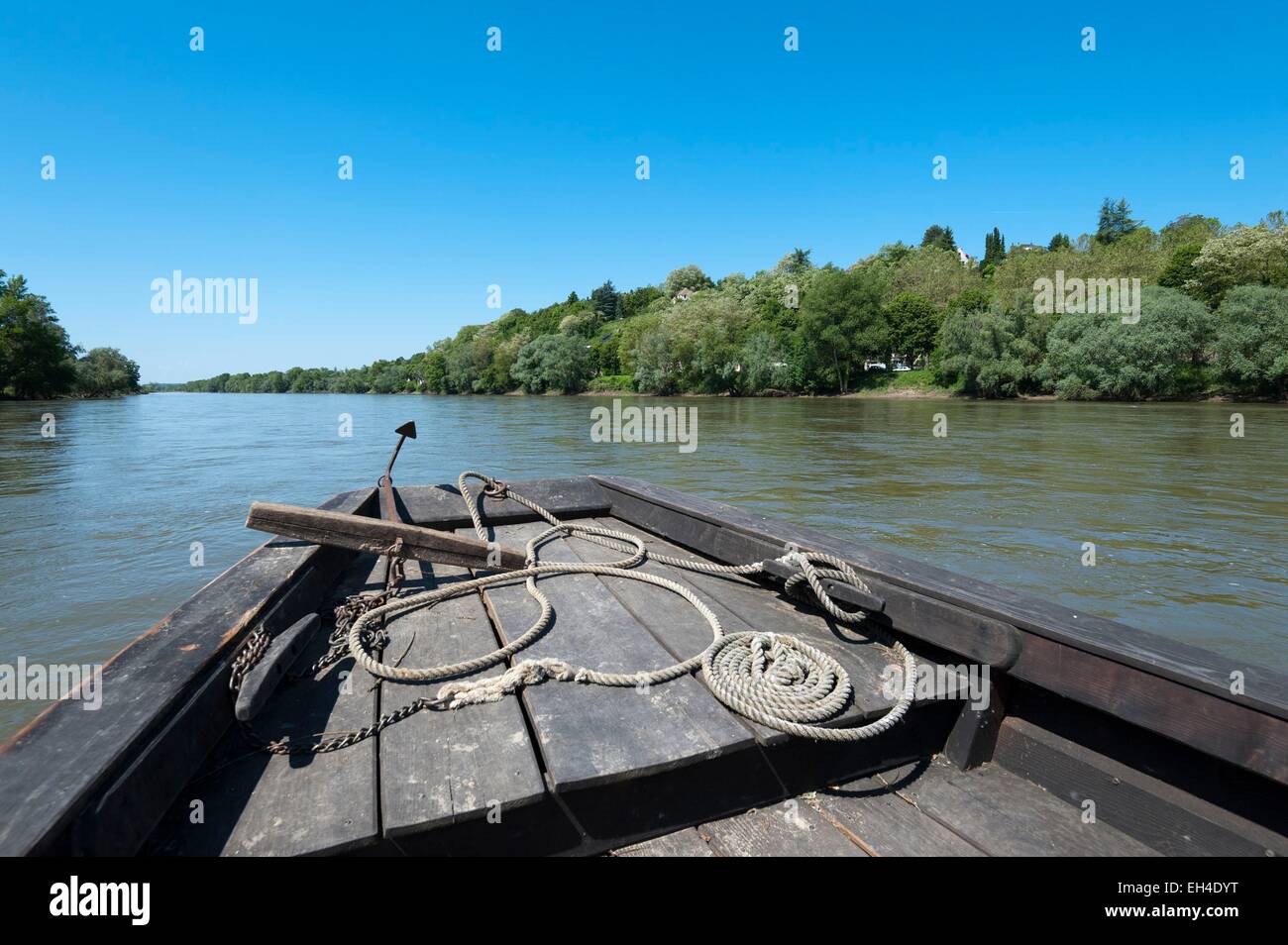 France, Nievre, Nevers, sailing aboard a barge on the Loire river Stock ...