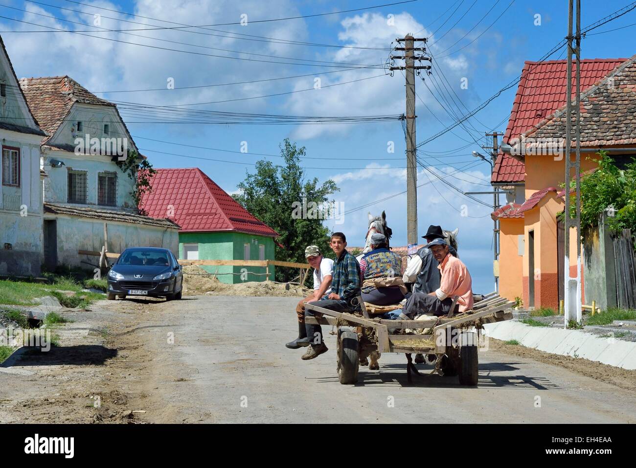 Romania, Transylvania, Sibiu region, horse carriage in the village of ...