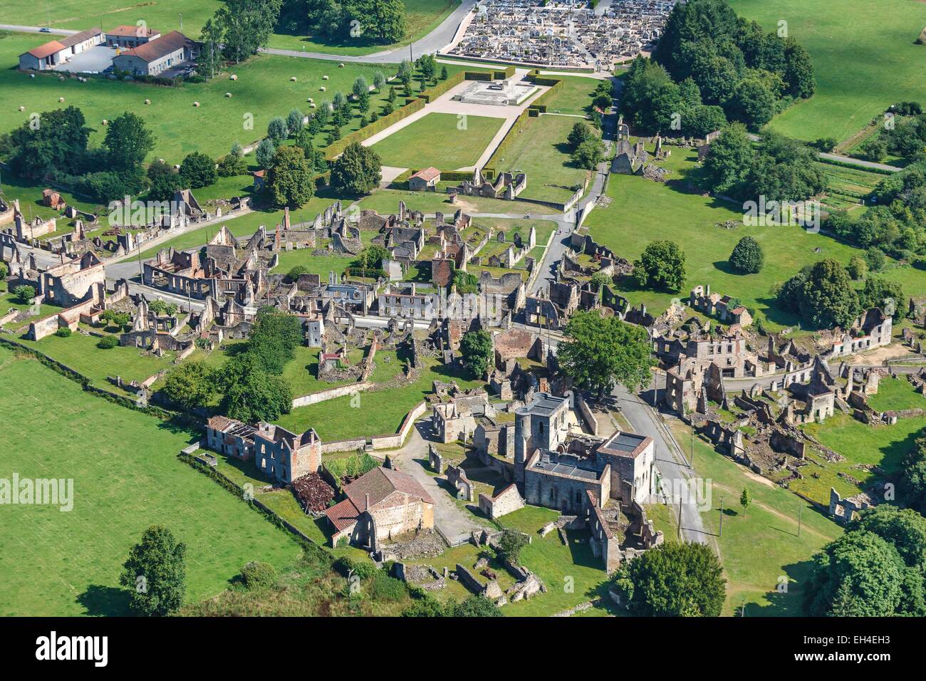 France, Haute Vienne, Oradour sur Glane, the martyr village (aerial ...