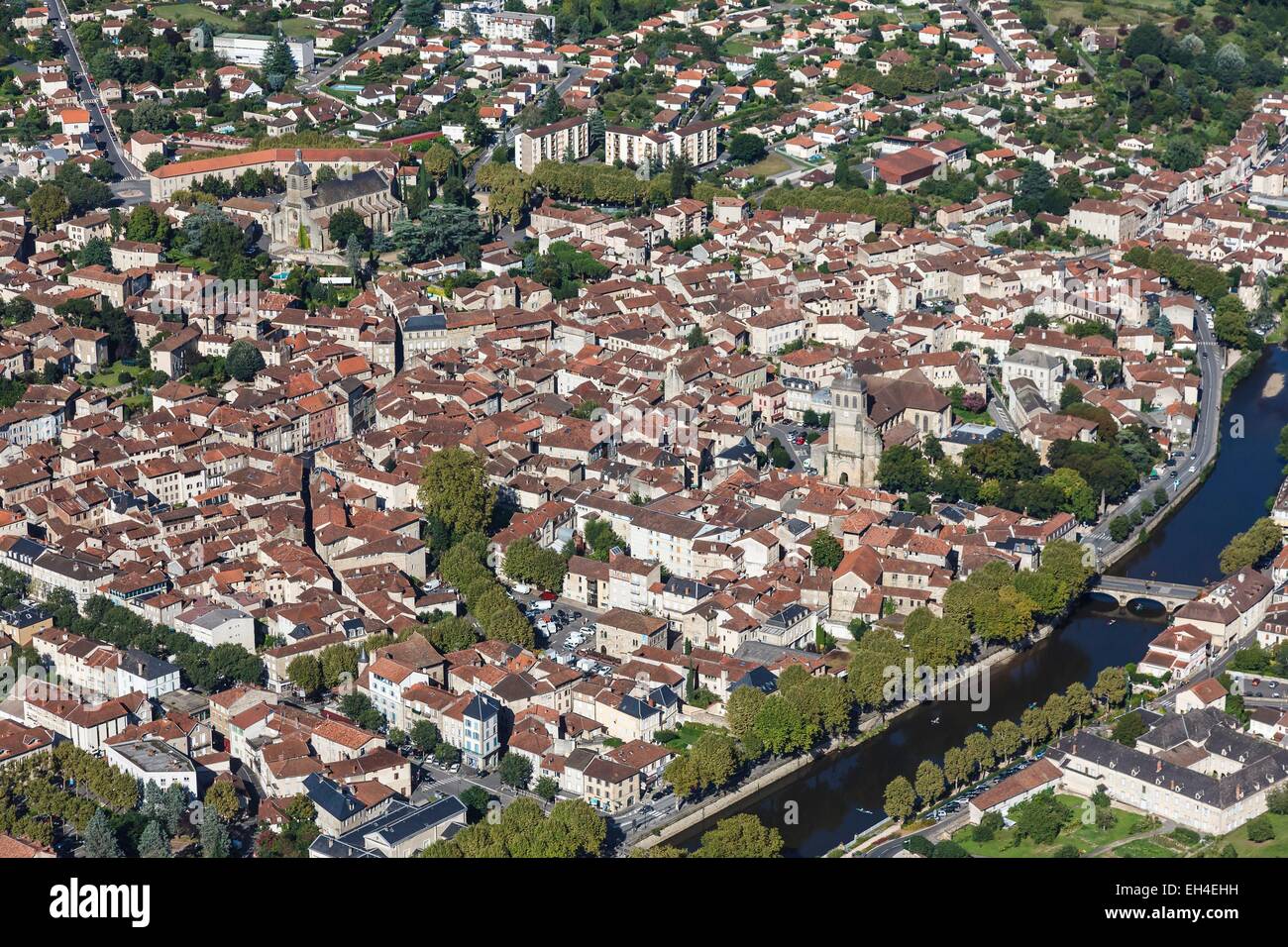 France, Lot, Figeac, the town on le Cele river (aerial view Stock Photo ...