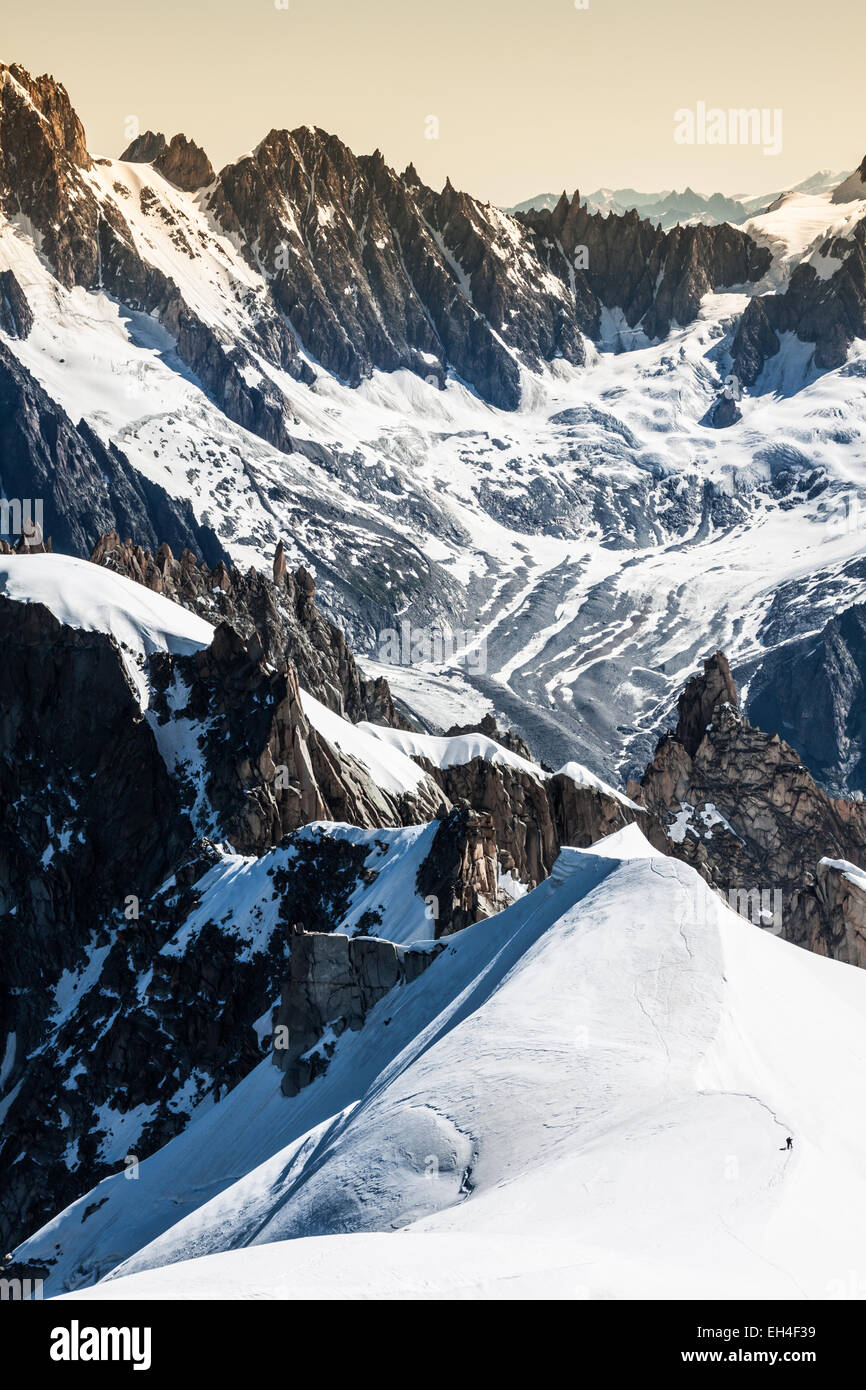 View of Mont Blanc mountain range from Aiguille Du Midi in Chamonix - landscape orientation ...