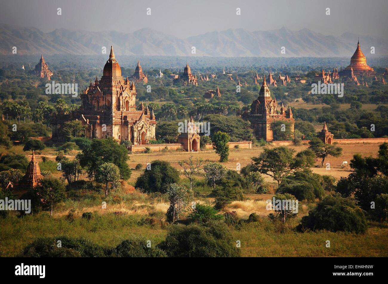 Myanmar, Ayeyarwady, Bagan, view of Bagan from Shwesandaw pagoda Stock ...