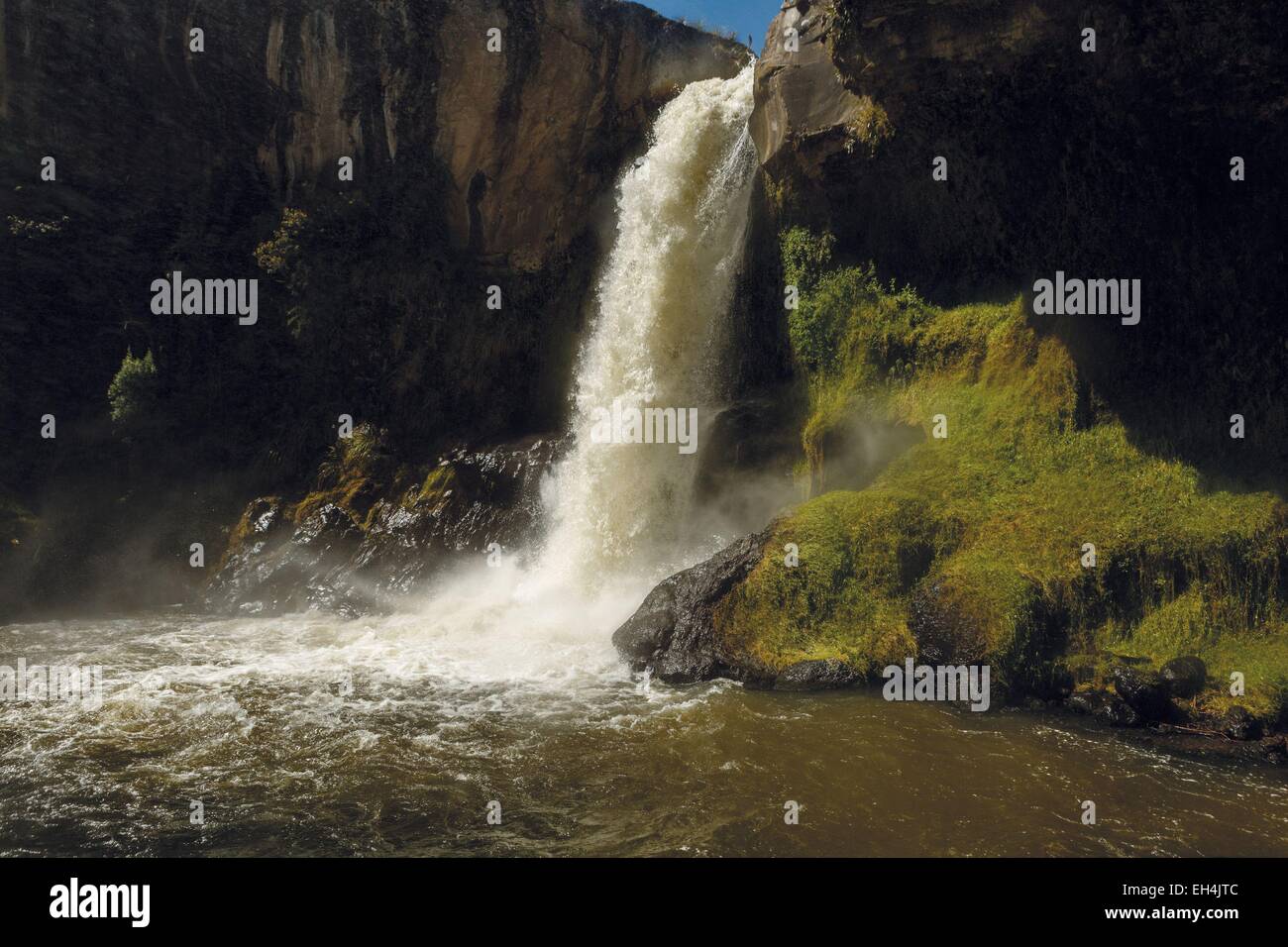 Ecuador, Cotopaxi, Cotopaxi National Park, natural waterfall flowing ...