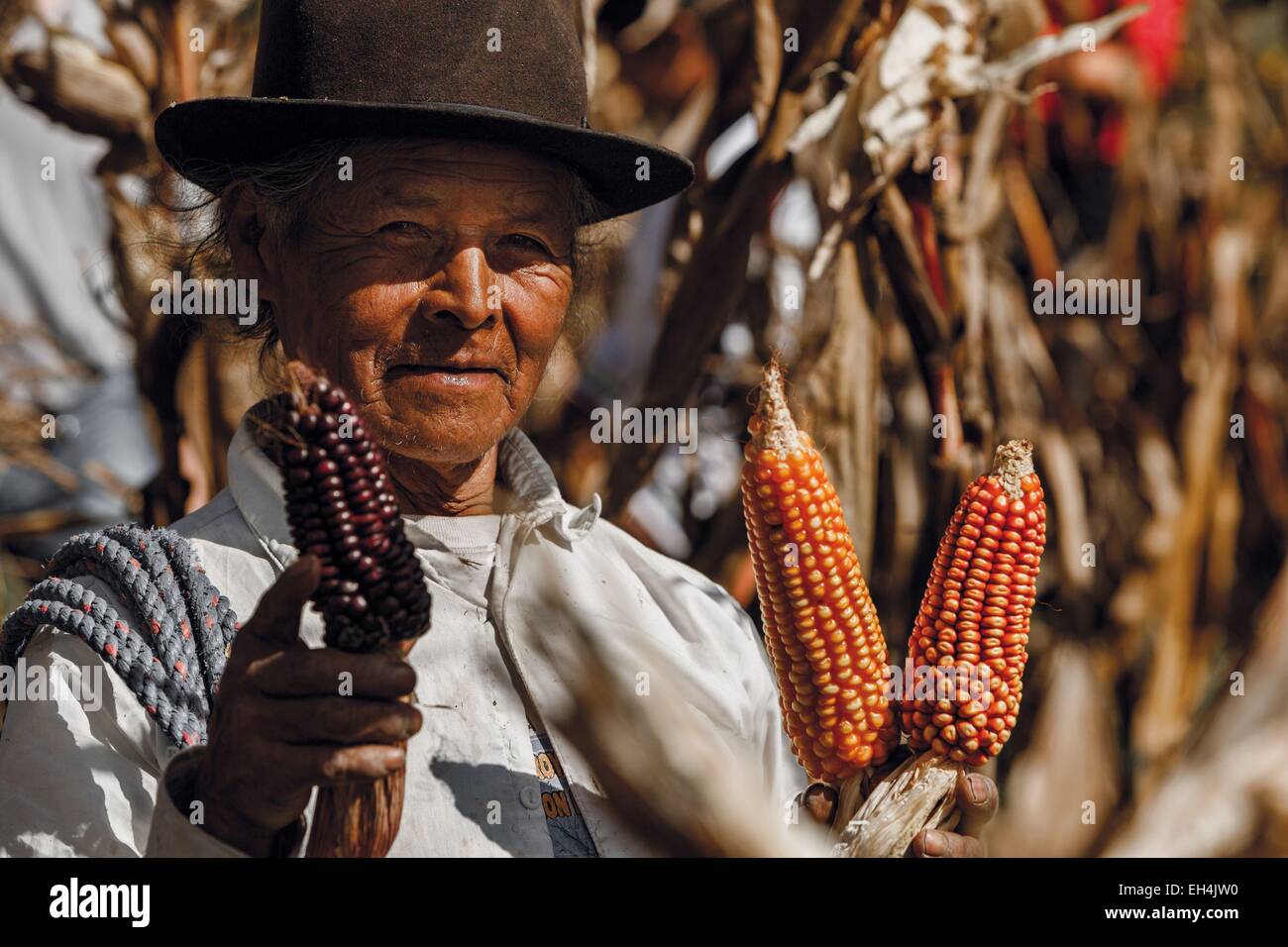 Ecuador, Imbabura, Chilcapamba, portrait of an Ecuadorian farmer in his ...