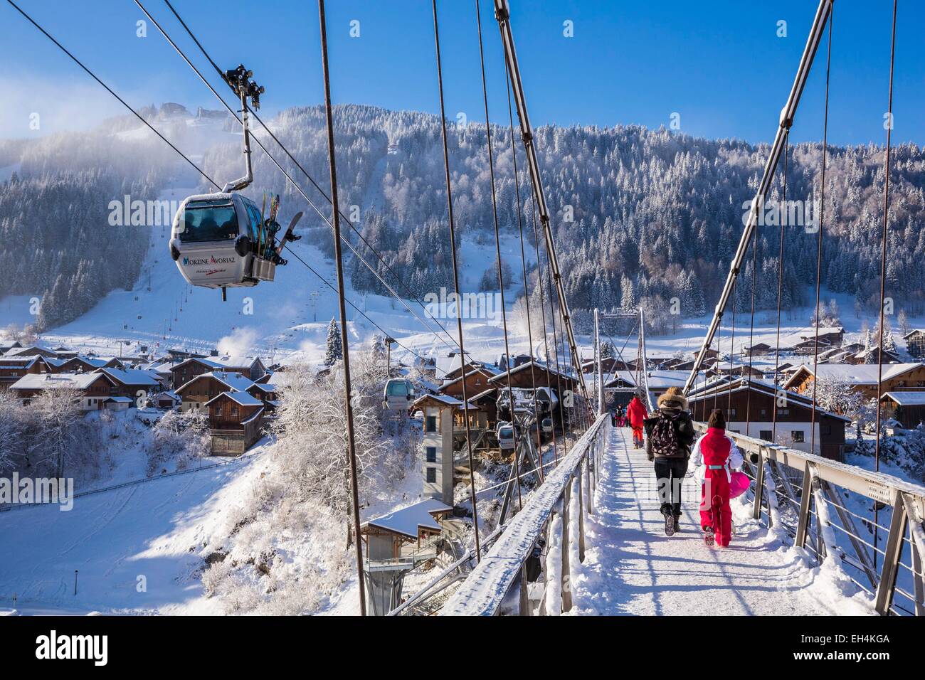 France, Haute-Savoie, Morzine, the valley of Aulps, ski slopes of the ...