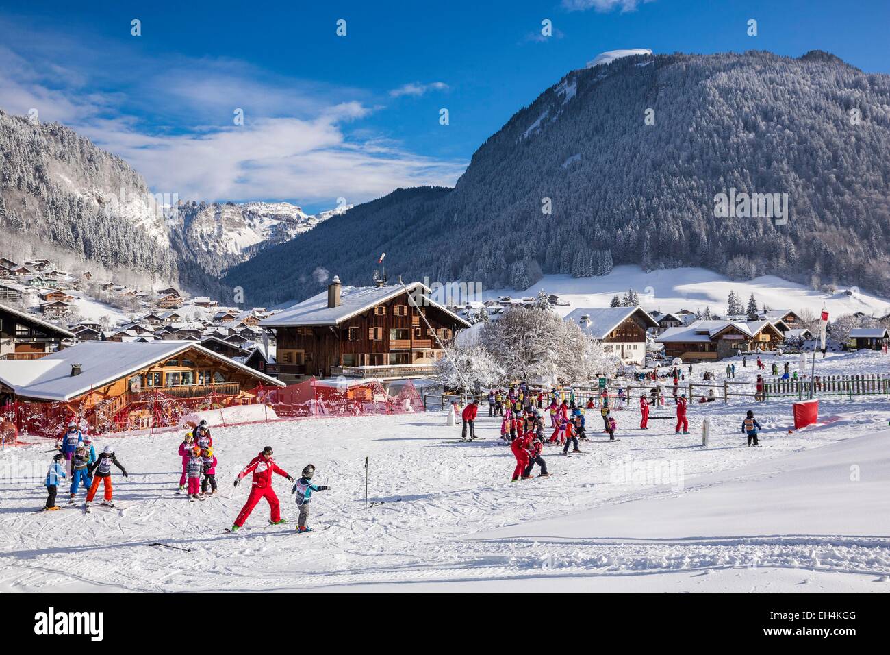 France, Haute-Savoie, Morzine, the valley of Aulps, ski slopes of the ...