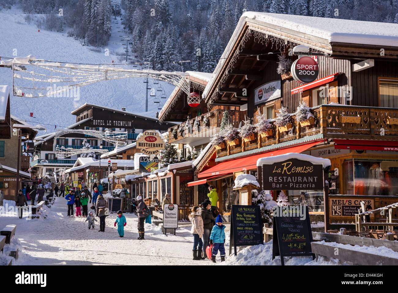 France, Haute-Savoie, Morzine, the valley of Aulps, ski slopes of the ...