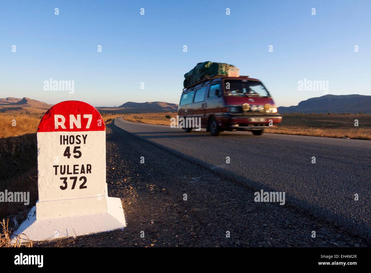 Madagascar, Ihorombe region, bush taxi on National 7 Road between ...