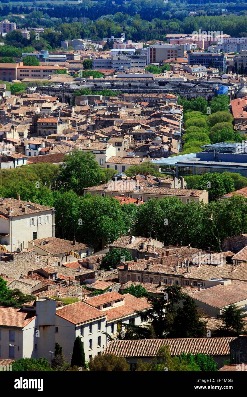 France, Gard, Nimes, Overview of the city since Castellum, to the right ...