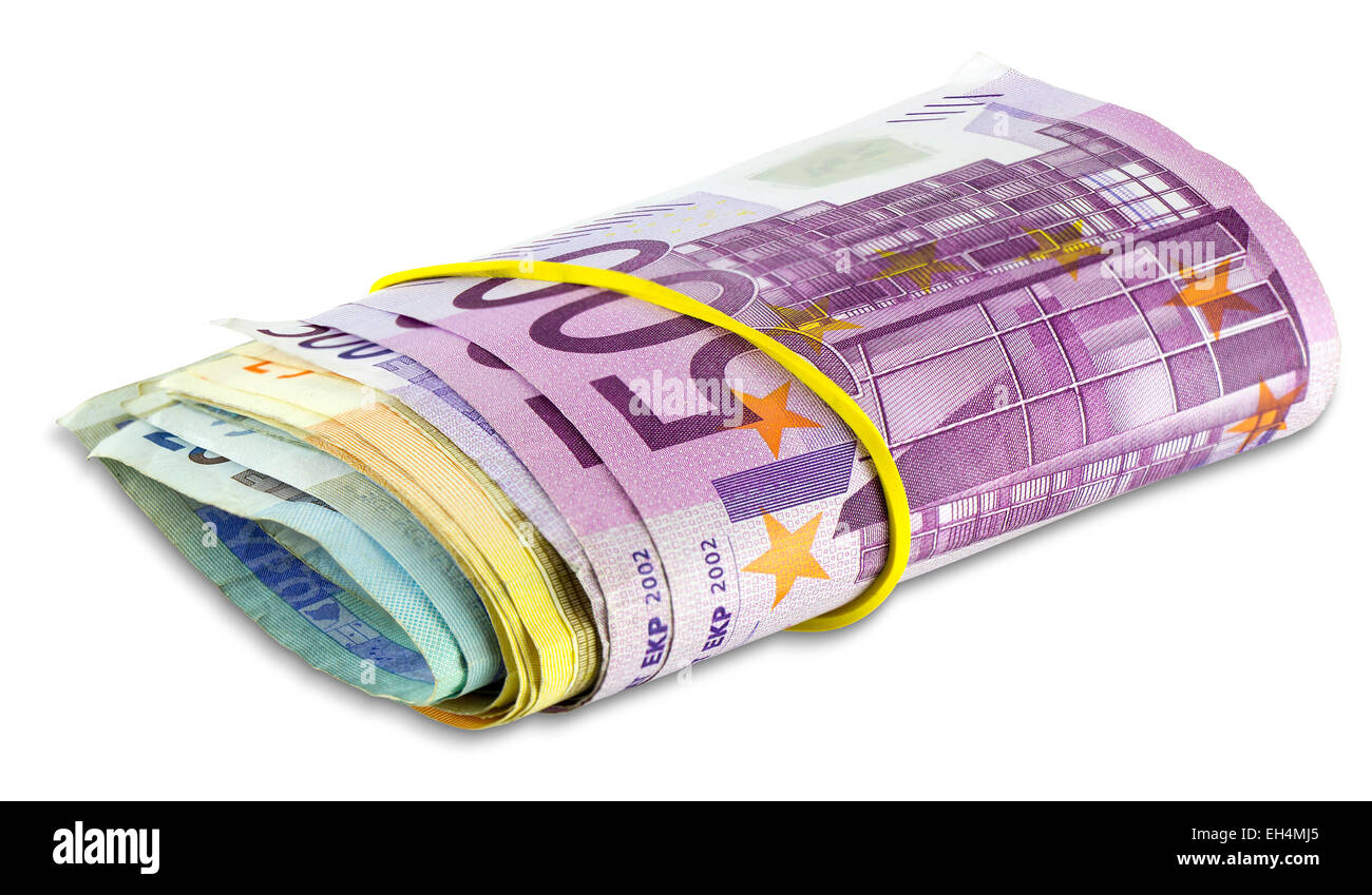 Pile scroll of Euro banknotes isolated on a white background Stock ...