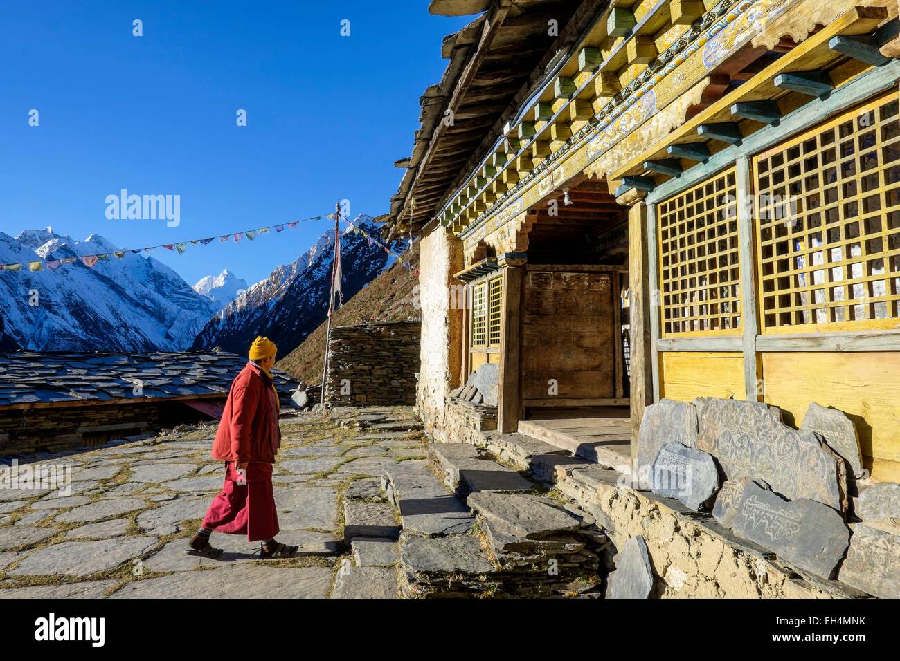 Nepal, Gandaki zone, Tsum valley trek, Mu Gompa monastery (alt.3580m ...