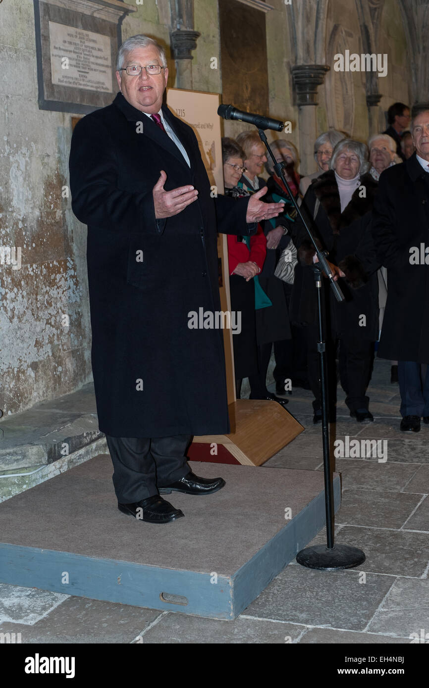 Salisbury, Wiltshire, UK. 6th March, 2015. Robert Key former MP opening ...