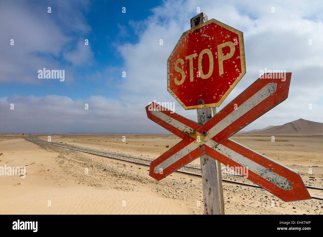 Namibia, Erongo region, Walvis bay, Railway Crossing Stock Photo - Alamy