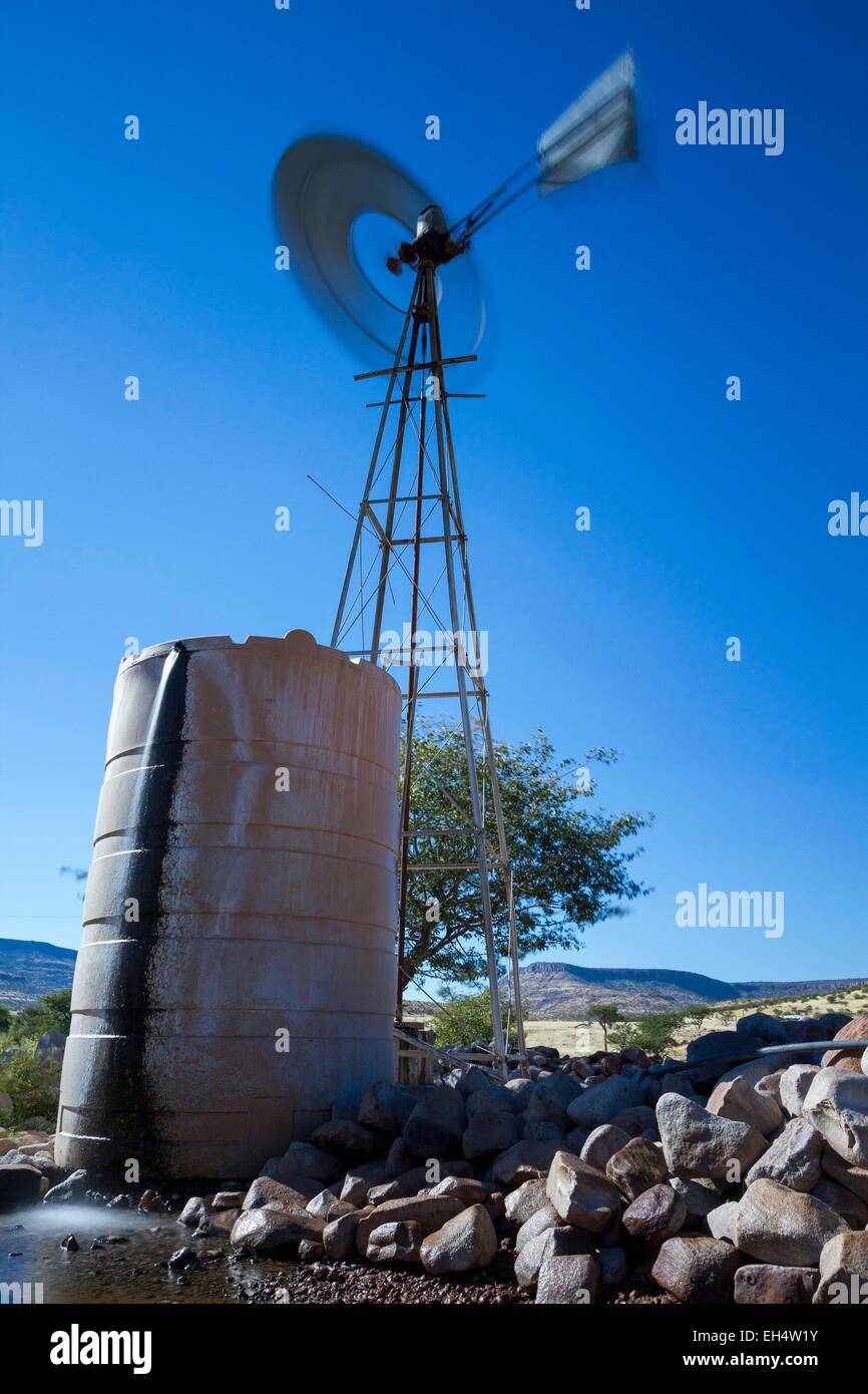 Namibia, Kunene region, Damaraland, wind turbine between Grootberg and ...