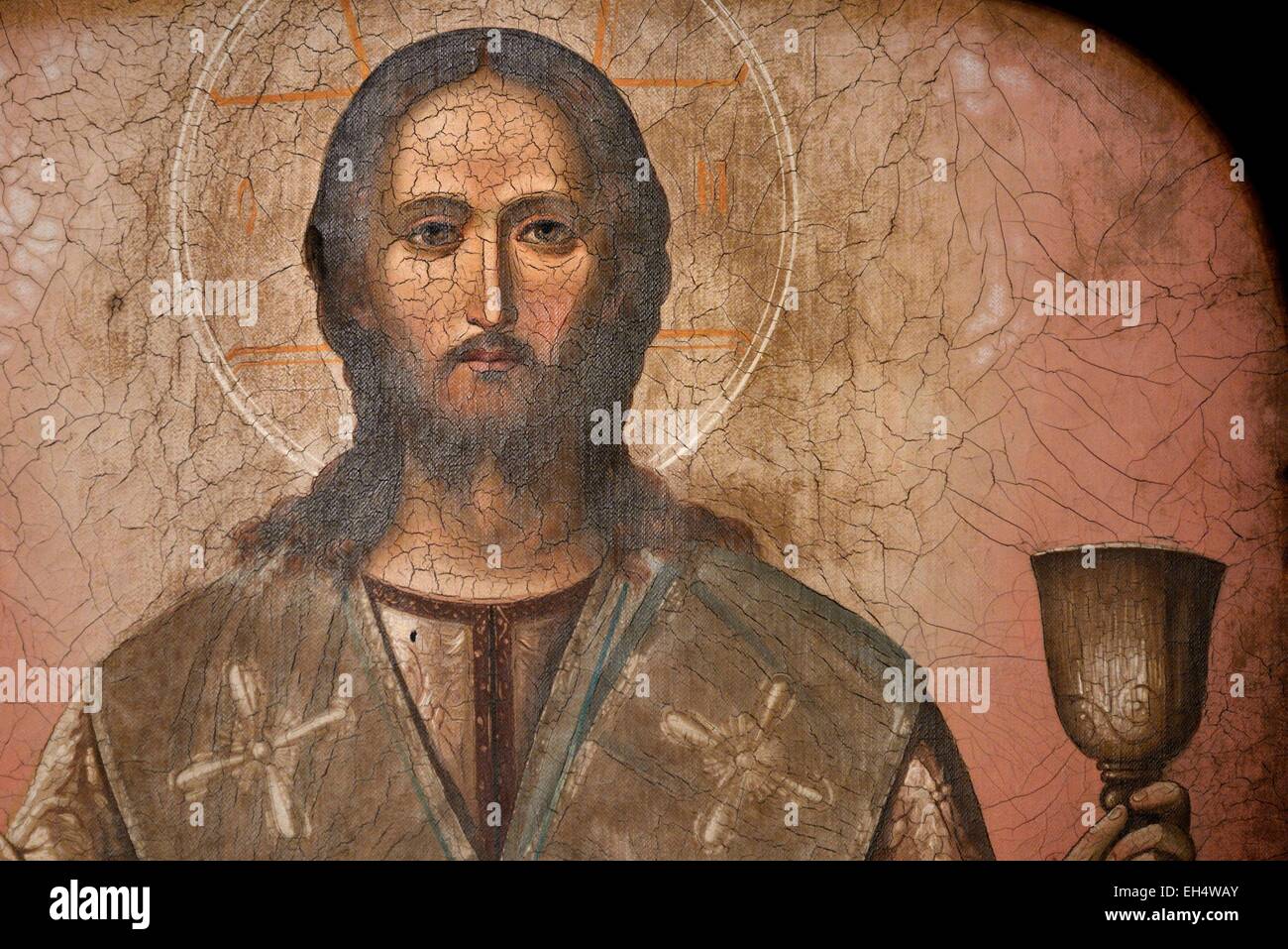 Greece, Cyclades, Amorgos island, interior of the monastery Agios ...