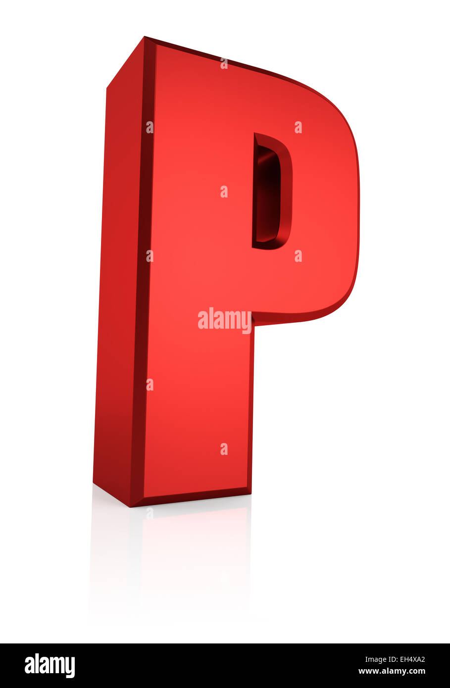 P letter. Red letter on reflective floor. White background. 3d render ...