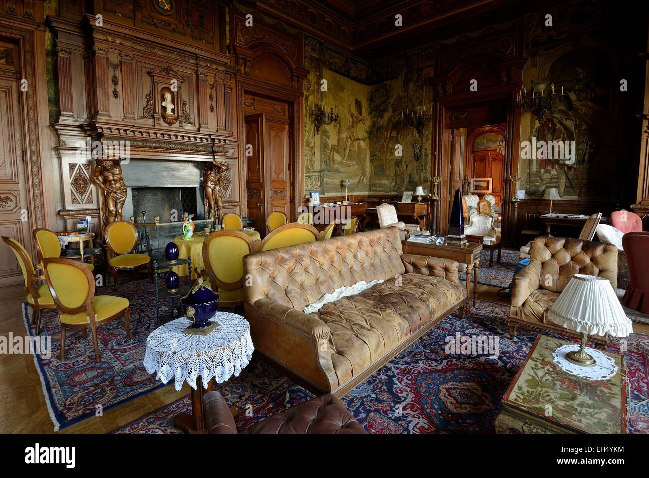France, Haute Saone, Villersexel, castle completed in 1890, living room ...