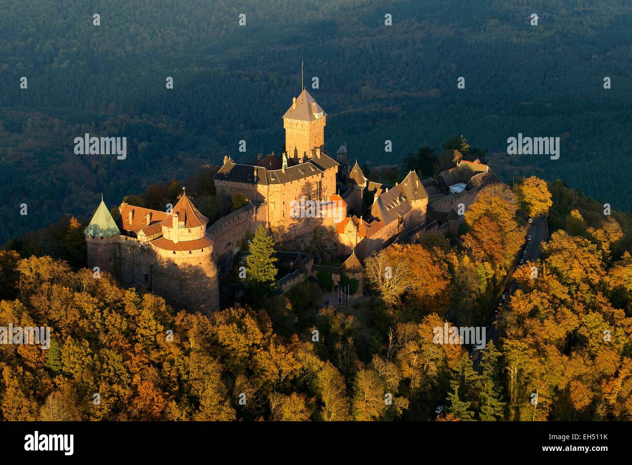 France, Bas Rhin, Orschwiller, Haut Koenigsbourg castle (aerial view ...