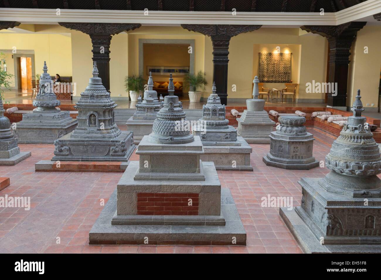 Nepal, Kathmandu, the Hyatt Regency hotel, nine miniature stupas Stock ...