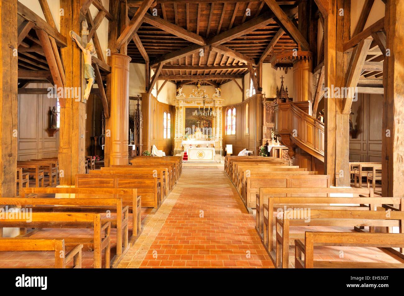 France, Marne, Outines, Saint Nicolas Church built timber framed ...