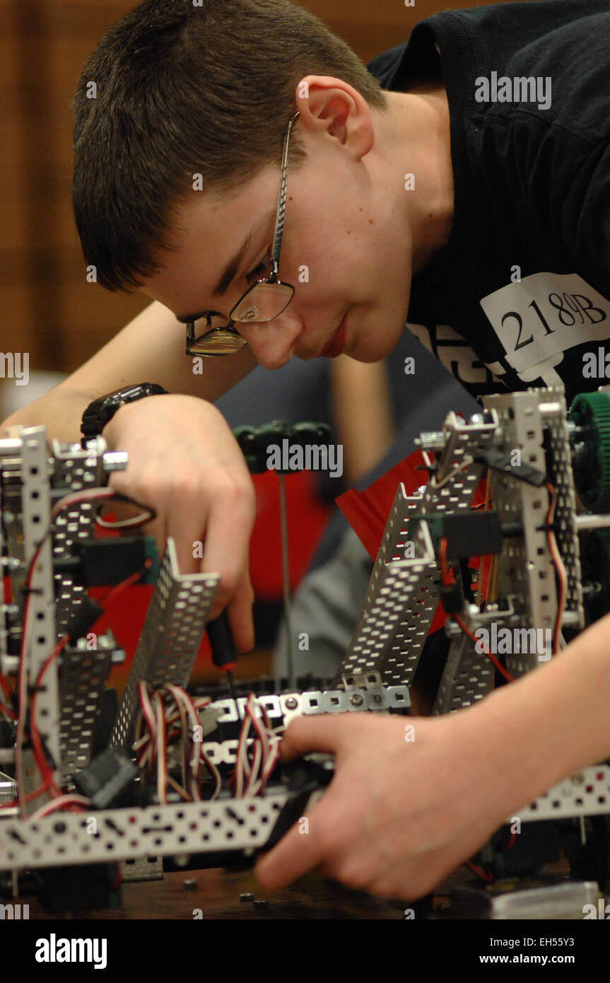 Vancouver. 6th Mar, 2015. A student takes part in the 2015 VEX Robotics ...