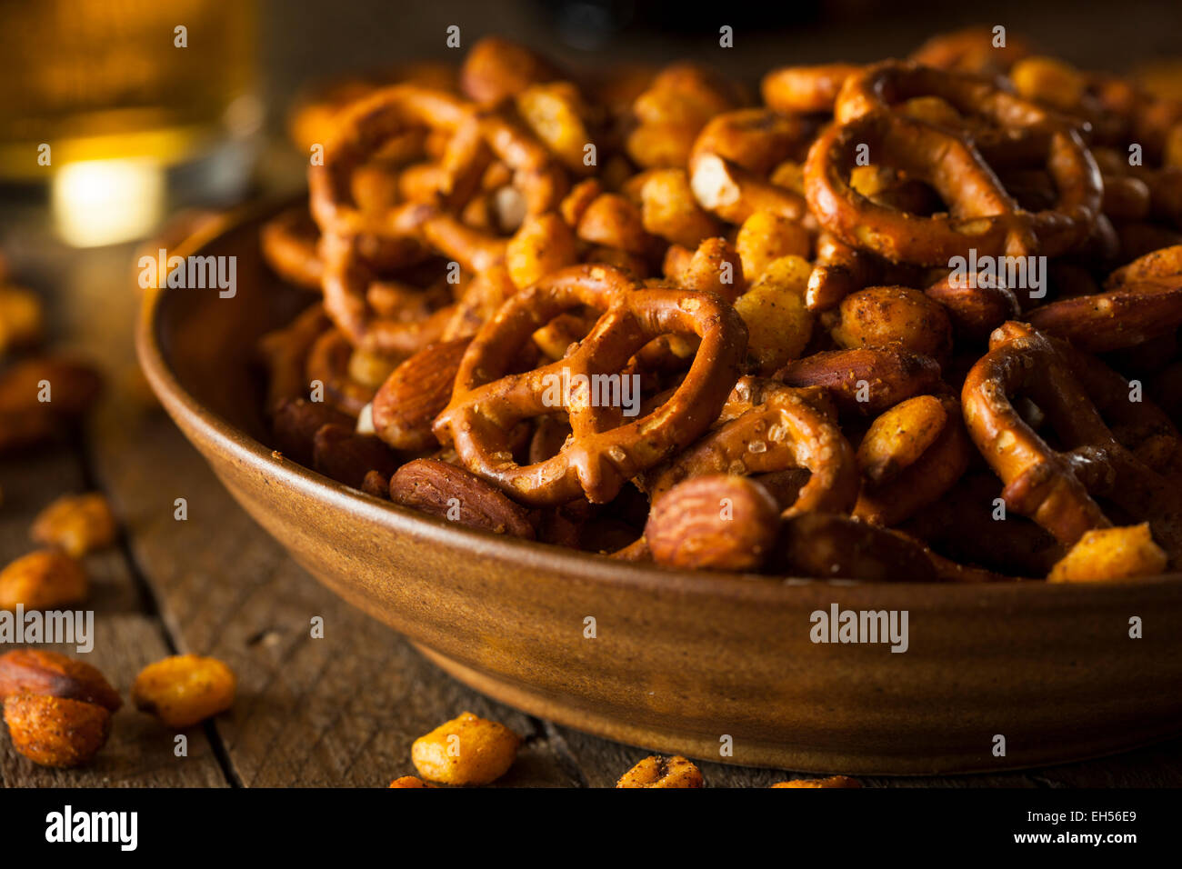 Seasoned Pub Snack Mix with Nuts and Pretzels Stock Photo - Alamy