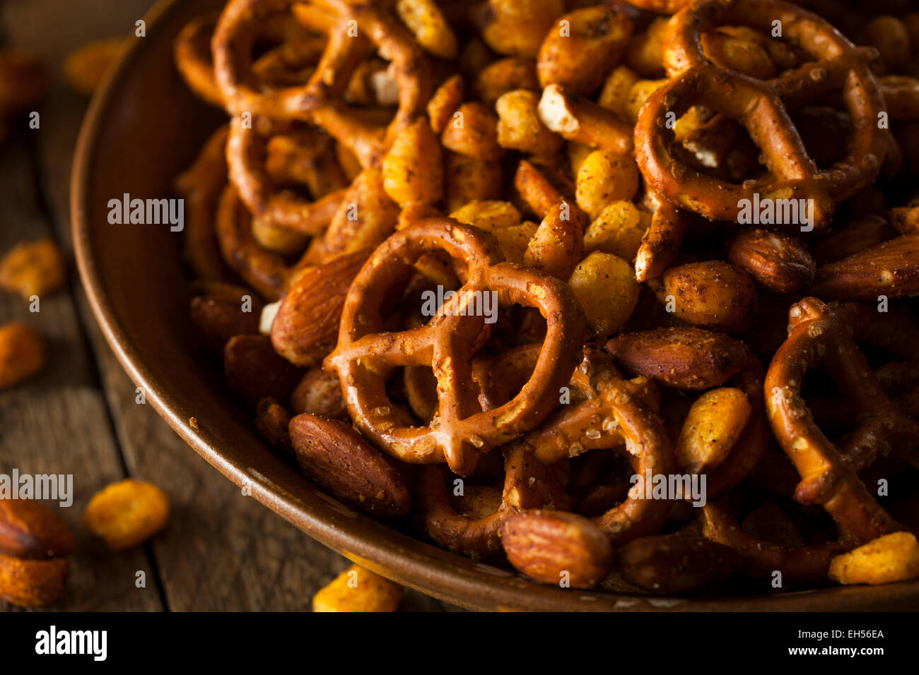 Seasoned Pub Snack Mix with Nuts and Pretzels Stock Photo - Alamy