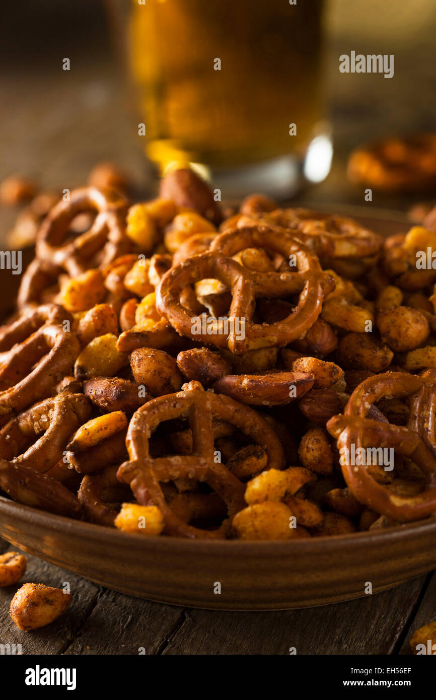 Seasoned Pub Snack Mix with Nuts and Pretzels Stock Photo - Alamy
