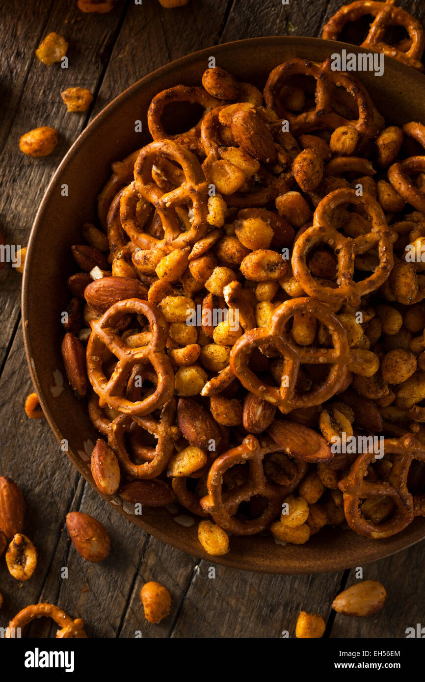 Seasoned Pub Snack Mix with Nuts and Pretzels Stock Photo - Alamy