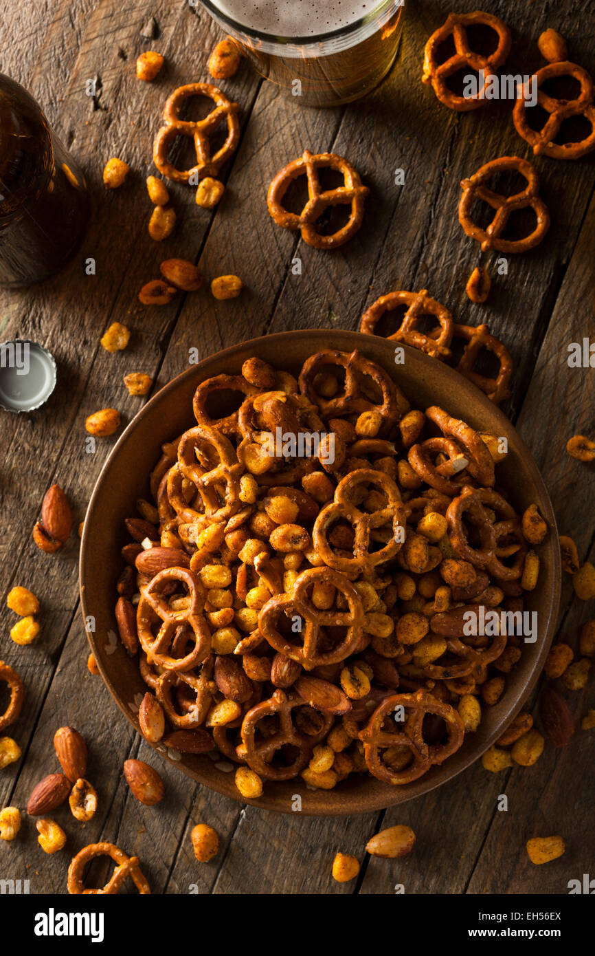 Seasoned Pub Snack Mix with Nuts and Pretzels Stock Photo - Alamy