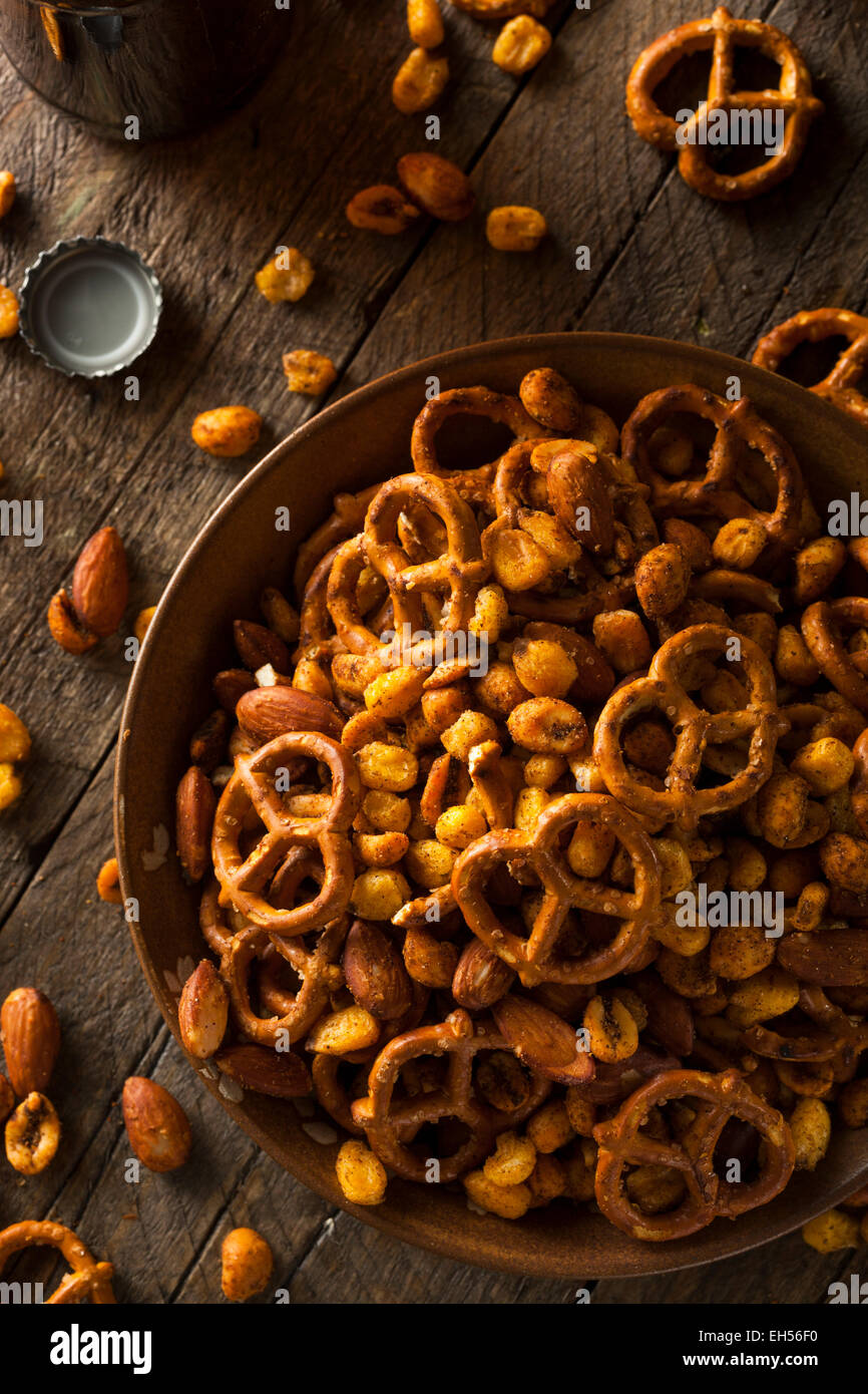Seasoned Pub Snack Mix with Nuts and Pretzels Stock Photo - Alamy