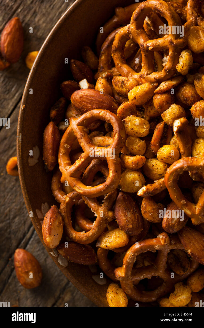 Seasoned Pub Snack Mix with Nuts and Pretzels Stock Photo - Alamy
