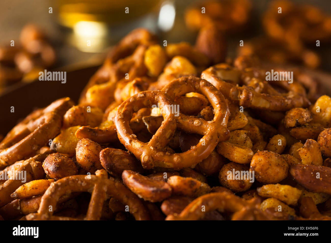 Seasoned Pub Snack Mix with Nuts and Pretzels Stock Photo - Alamy