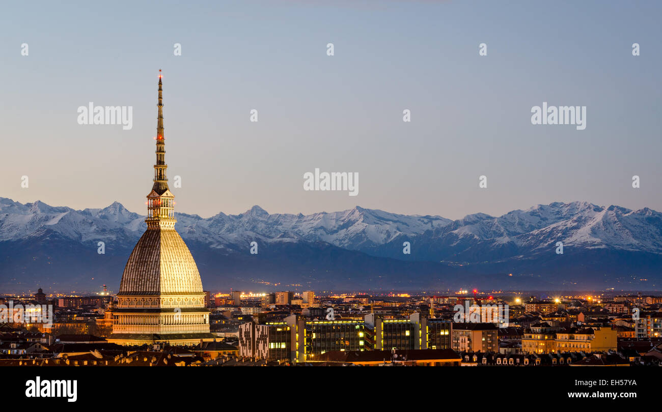 Turin (Torino), Mole Antonelliana and Alps Stock Photo - Alamy