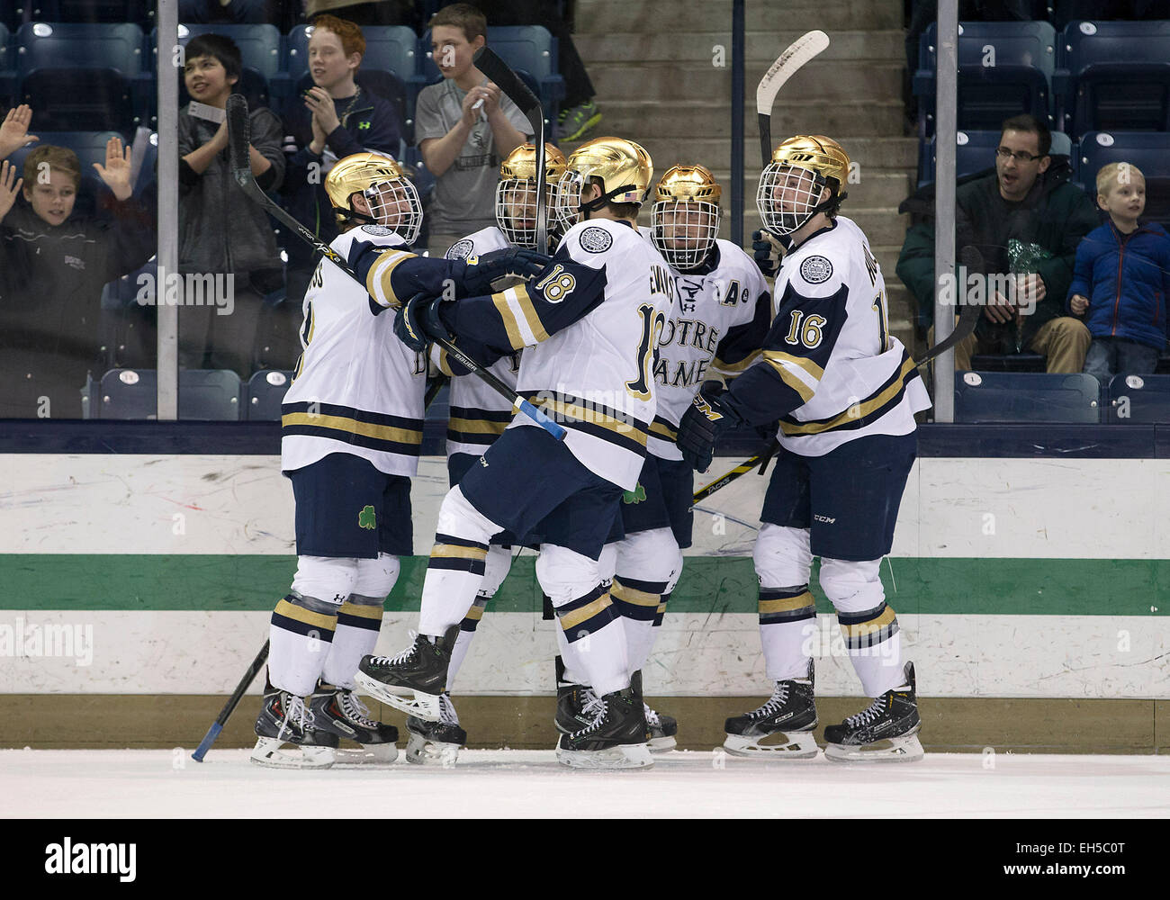 March 06, 2015: Notre Dame players celebrate goal by Notre Dame left ...