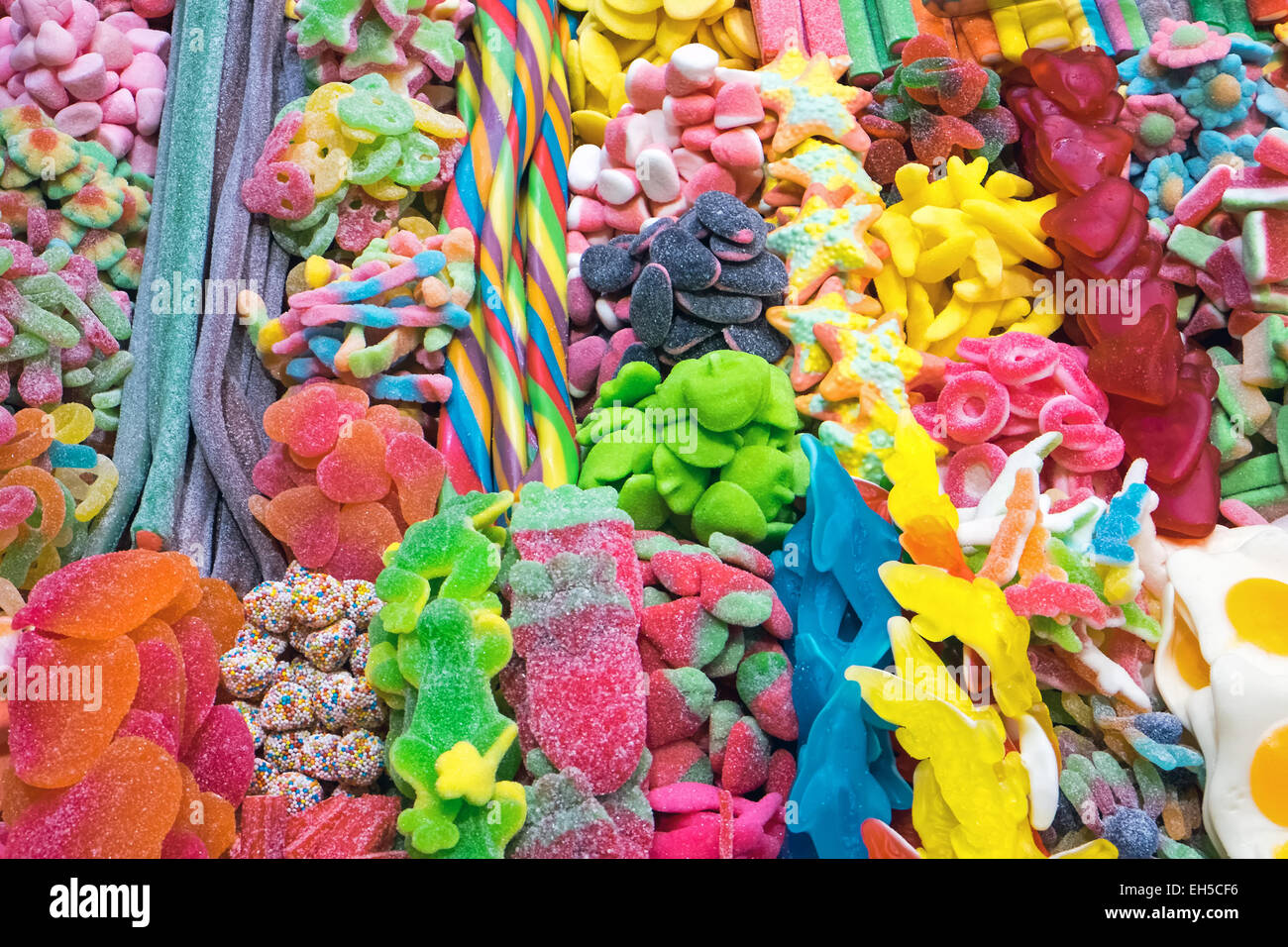 A selection of delicious candy seen in the Boqueria market in Barcelona ...
