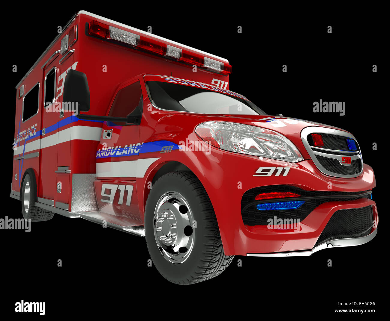 Ambulance: wide angle view of emergency services vehicle on black ...
